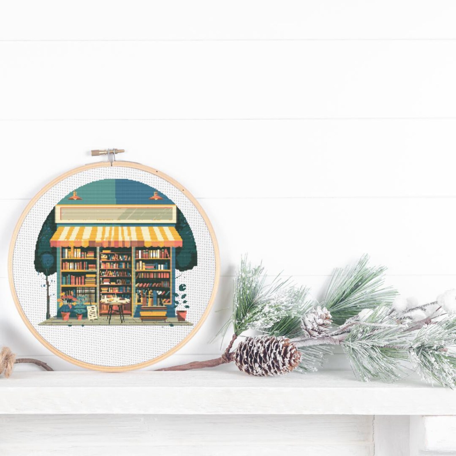 Vintage Book Store Cross-stitch Pattern | Charming Street Scene Embroidery | Book Lover Decor ...