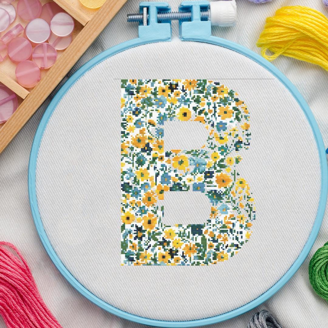 Flower Letter B Cross Stitch Pattern, Monogram A Cross Stitch, Initial ...