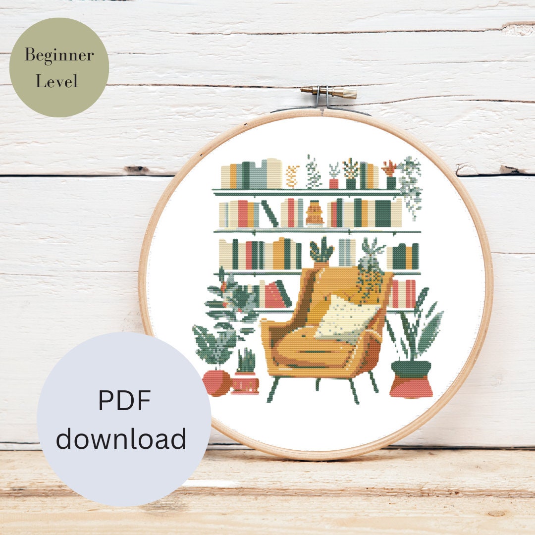 Cross Stitch Pattern ‘library’, Full Cover, PDF, Instant Download, Book ...