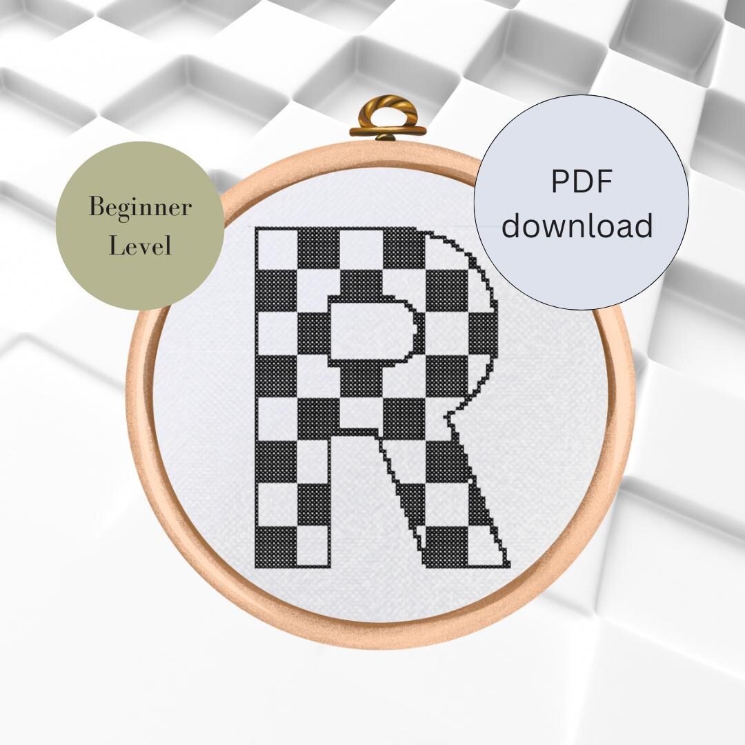 Chessboard Letter R Cross Stitch Pattern, Monogram R Cross Stitch ...