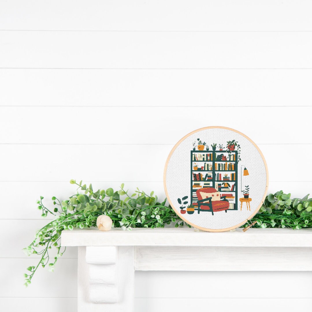 Cross Stitch Pattern library Shelf, Full Cover, PDF, Instant Download ...