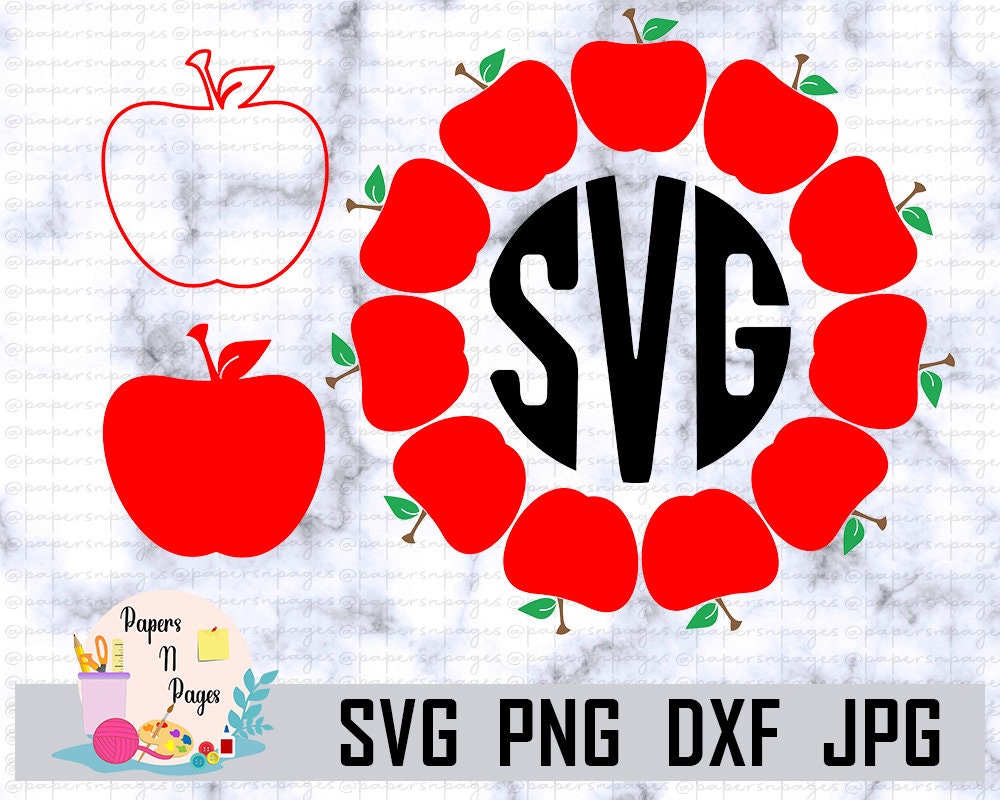 Apple SVG Bundle, Apple Name Monogram Frame SVG, Back to School SVG ...