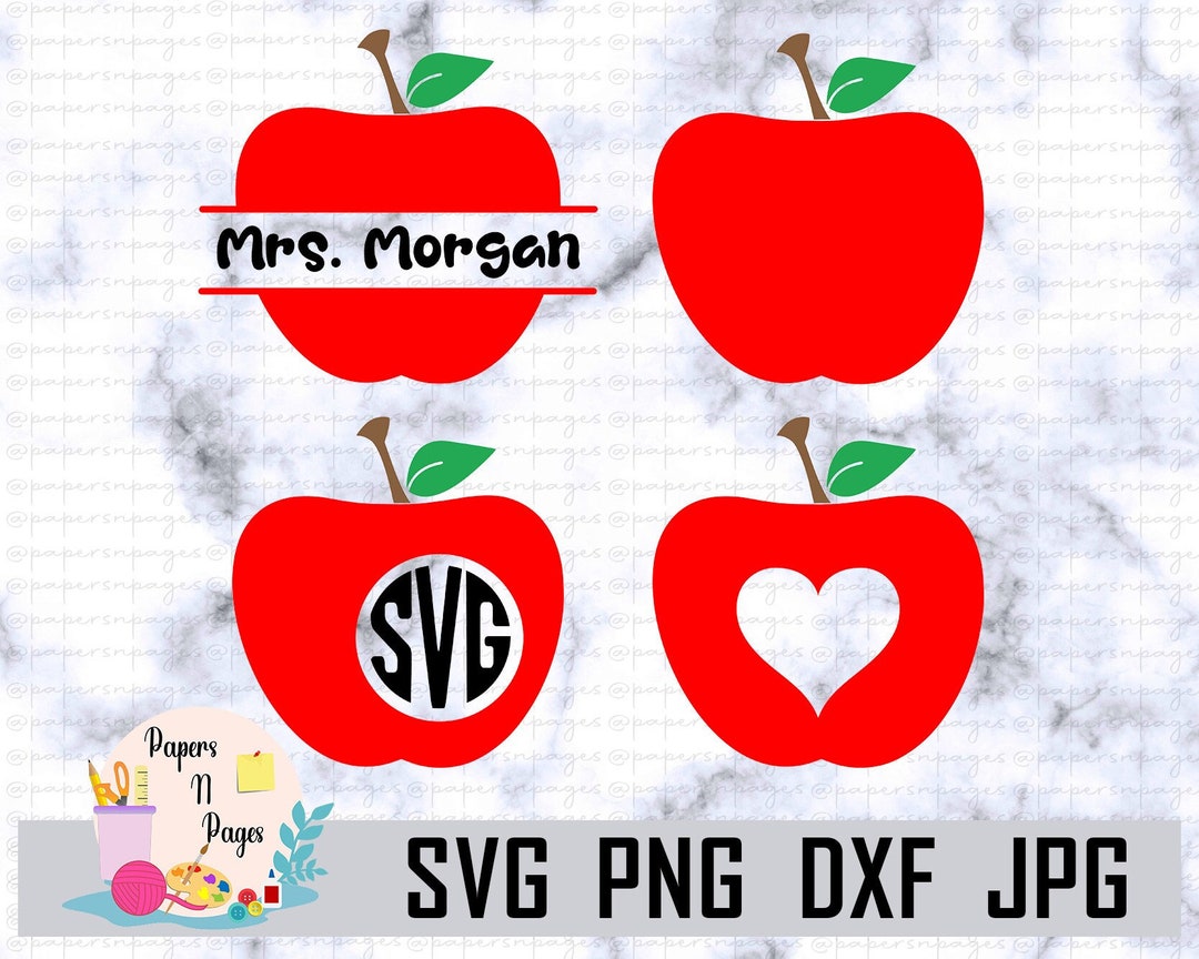 Apple SVG Bundle, Apple Name Monogram, Teacher SVG, Digital Download ...