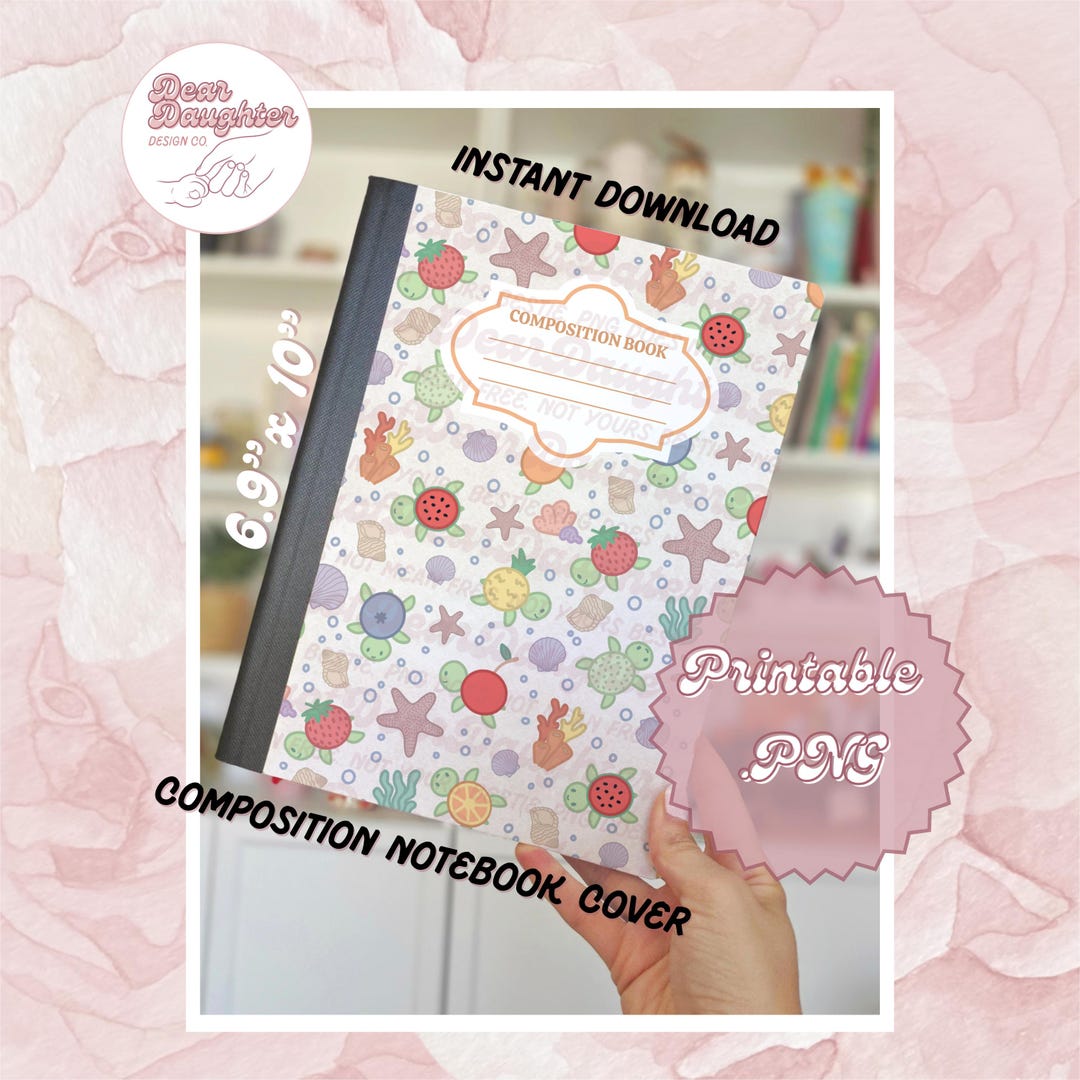 Kawaii Composition Notebook Cover PNG | Sea Turtle PNG | Summer ...