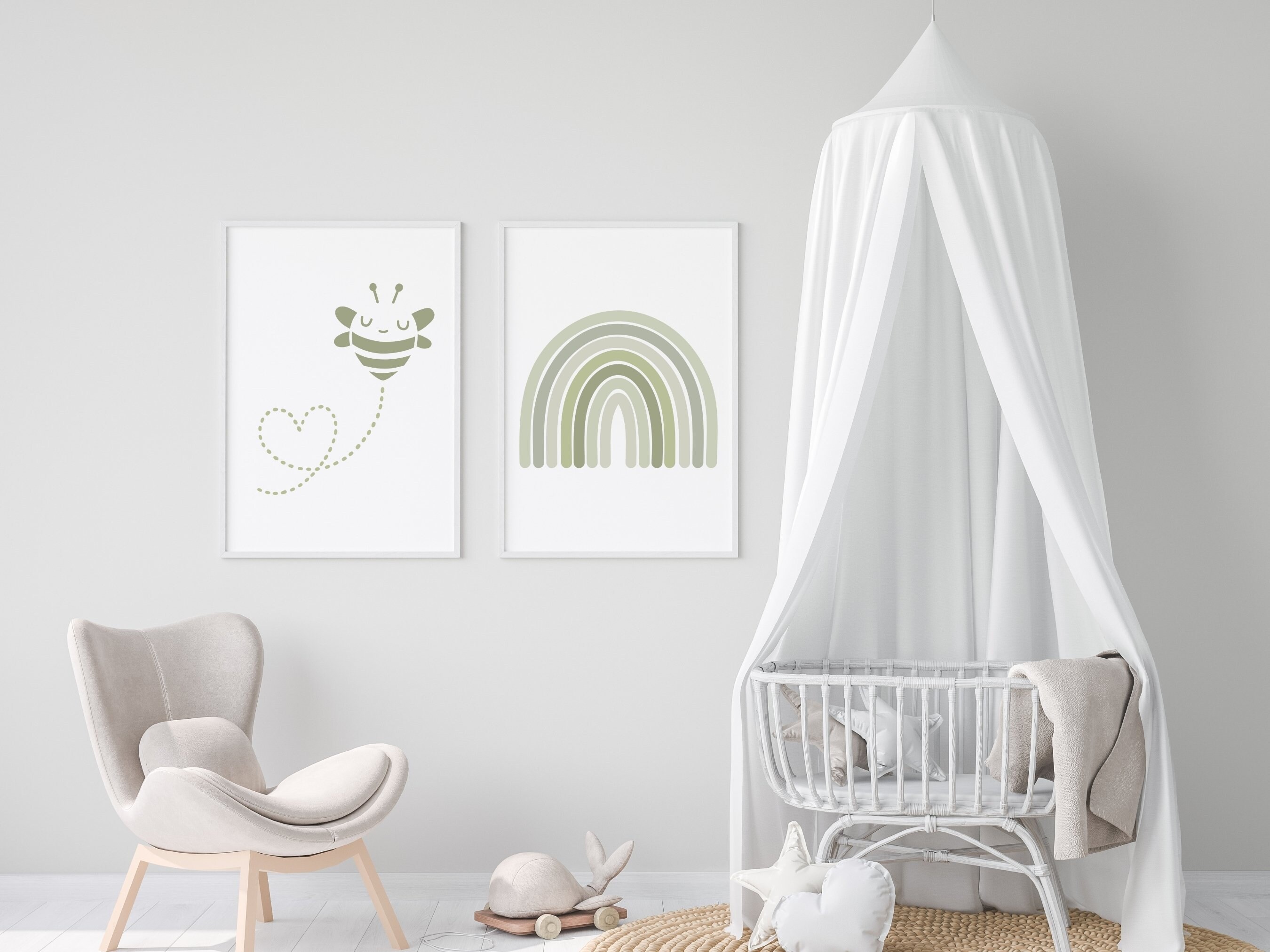 Bee Happy Nursery Print Neutral Nursery Wall Art Gender Neutral Sage ...
