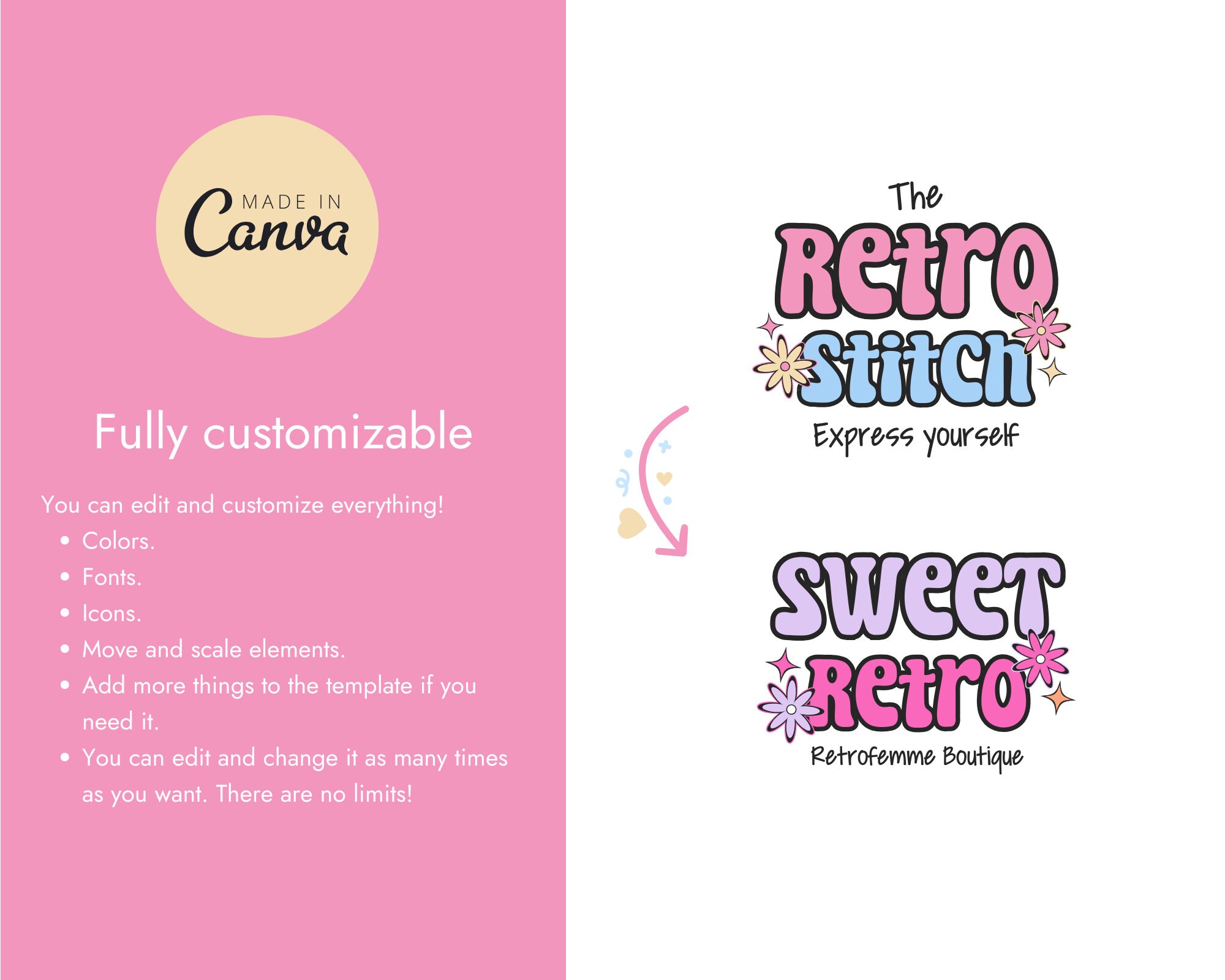 Retro Stitch Logo Design Template Canva Retro Logo Templates Small ...