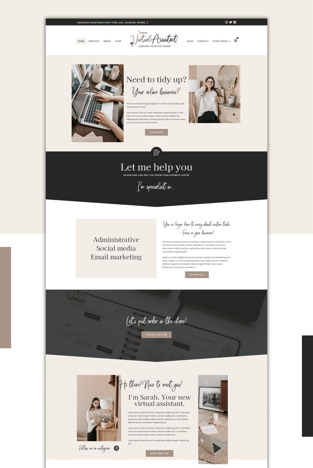 Sarah Virtual Assistant Wordpress Website Template Elementor Pro ...