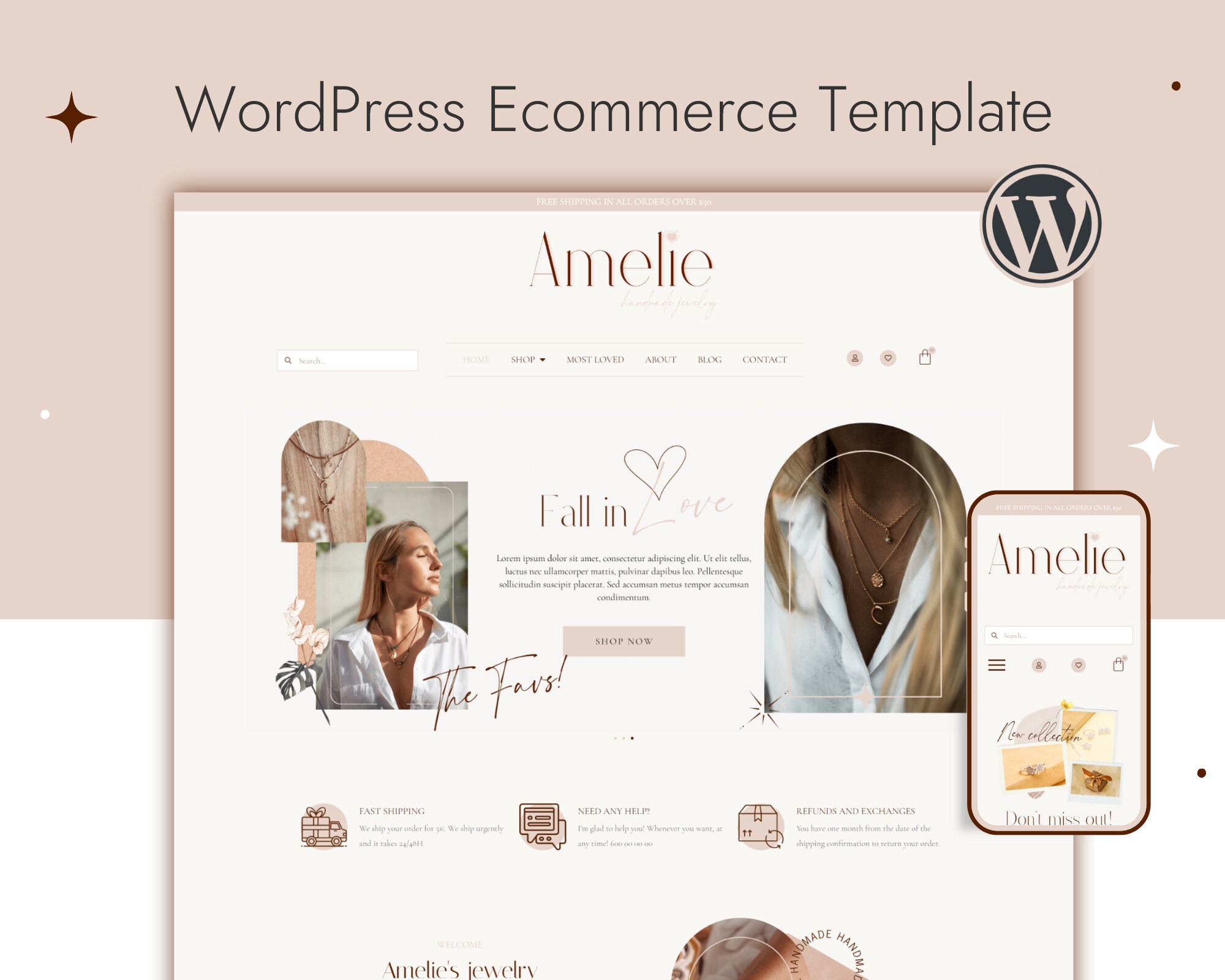 Amelie Woocommerce Template Wordpress Ecommerce Elementor Pro Templates Kit Etsy