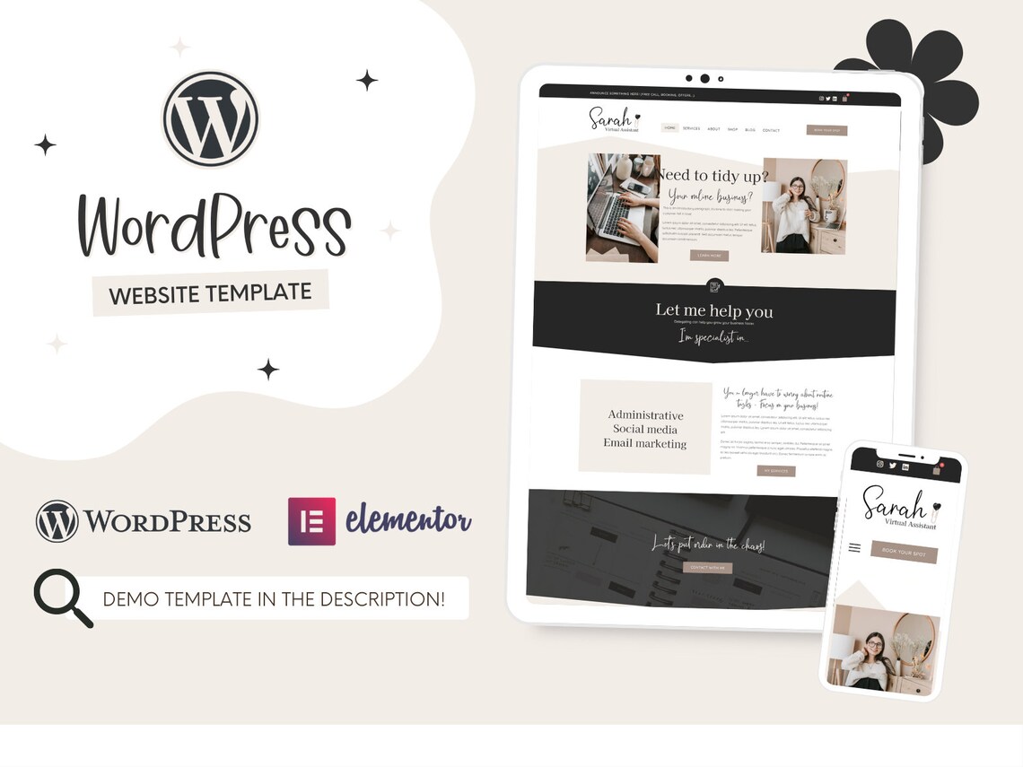 Sarah Virtual Assistant Wordpress Website Template - Etsy