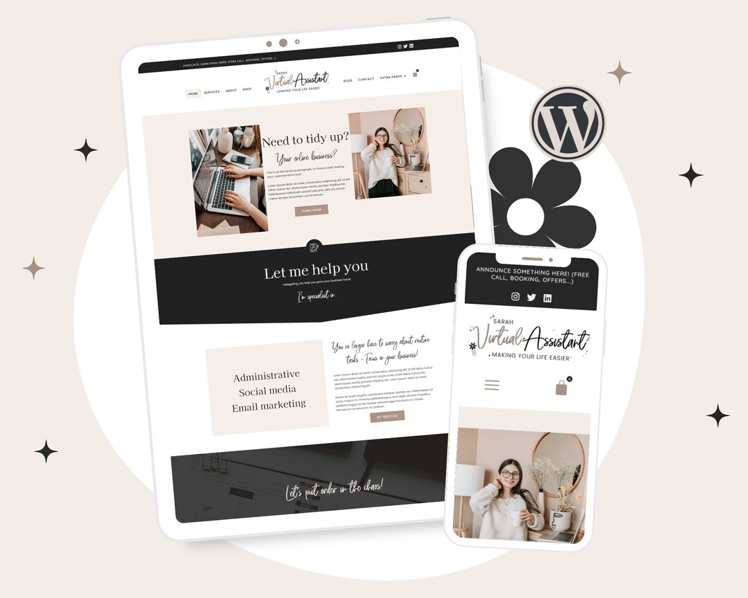 Sarah Virtual Assistant Wordpress Website Template - Etsy