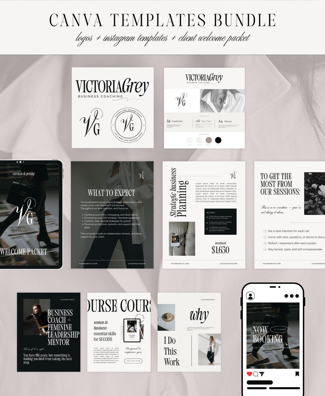 Victoria | Lot de modèles Canva | logos + modèles Instagram + kit de ...