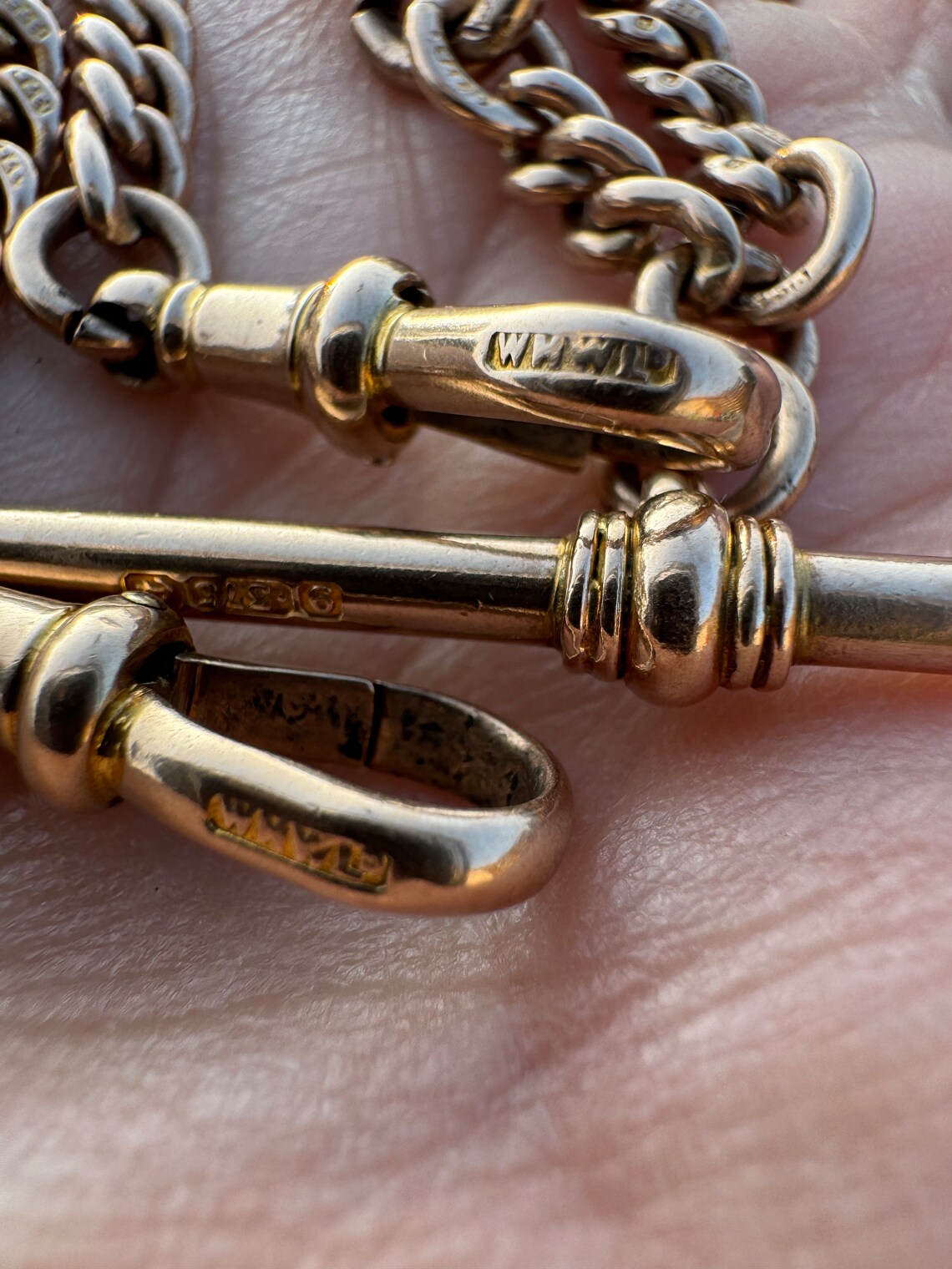 9ct Solid Gold Antique Graduated Curb Albert Watch Chain 16 3/4 33g ...