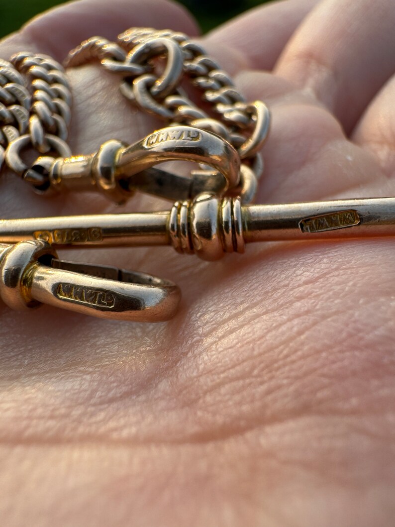 9ct Solid Gold Antique Graduated Curb Albert Watch Chain 16 3/4 33g ...