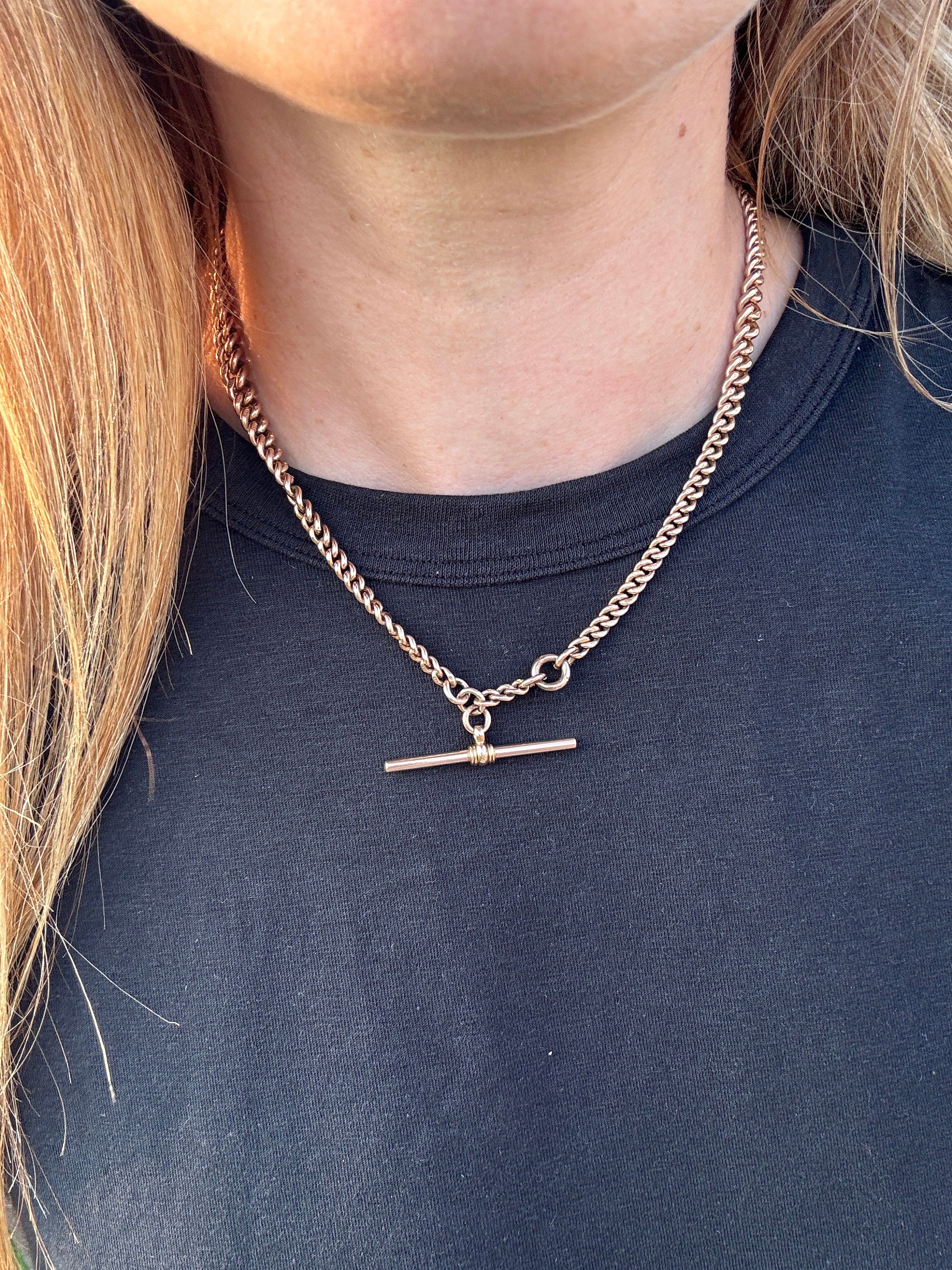 9ct Solid Gold Antique Graduated Curb Albert Watch Chain 16 3/4 33g ...