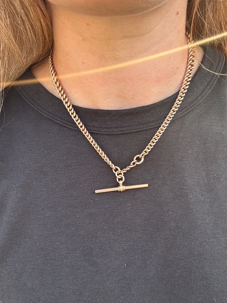 9ct Solid Gold Antique Graduated Curb Albert Watch Chain 16 3/4 33g ...