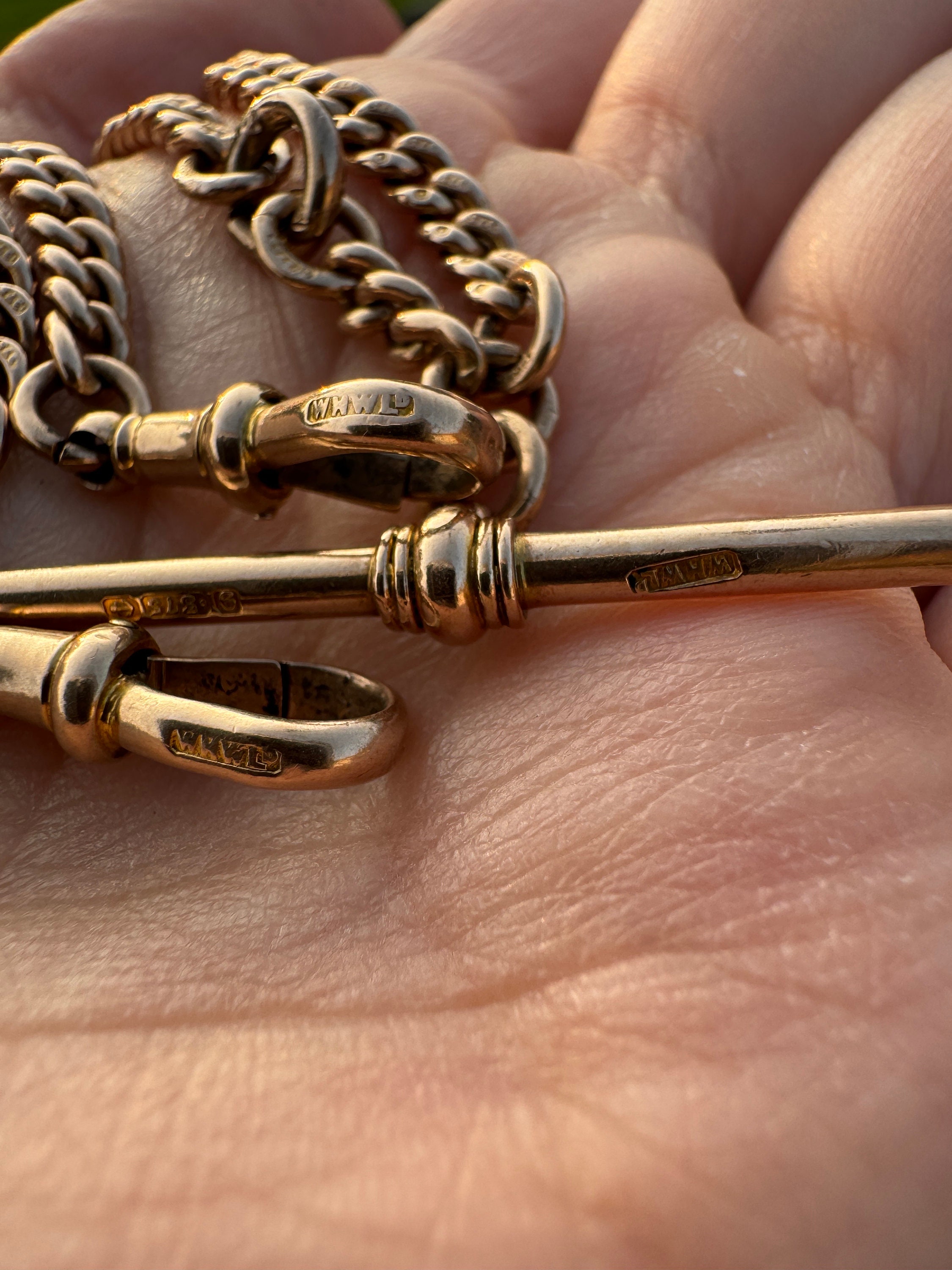 9ct Solid Gold Antique Graduated Curb Albert Watch Chain 16 3/4 33g ...