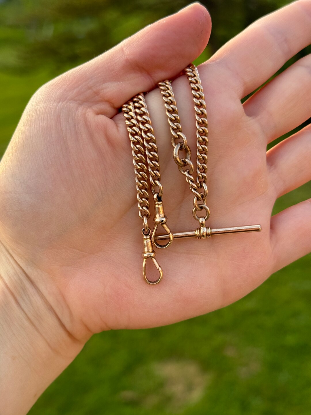 9ct Solid Gold Antique Graduated Curb Albert Watch Chain 16 3/4 33g ...