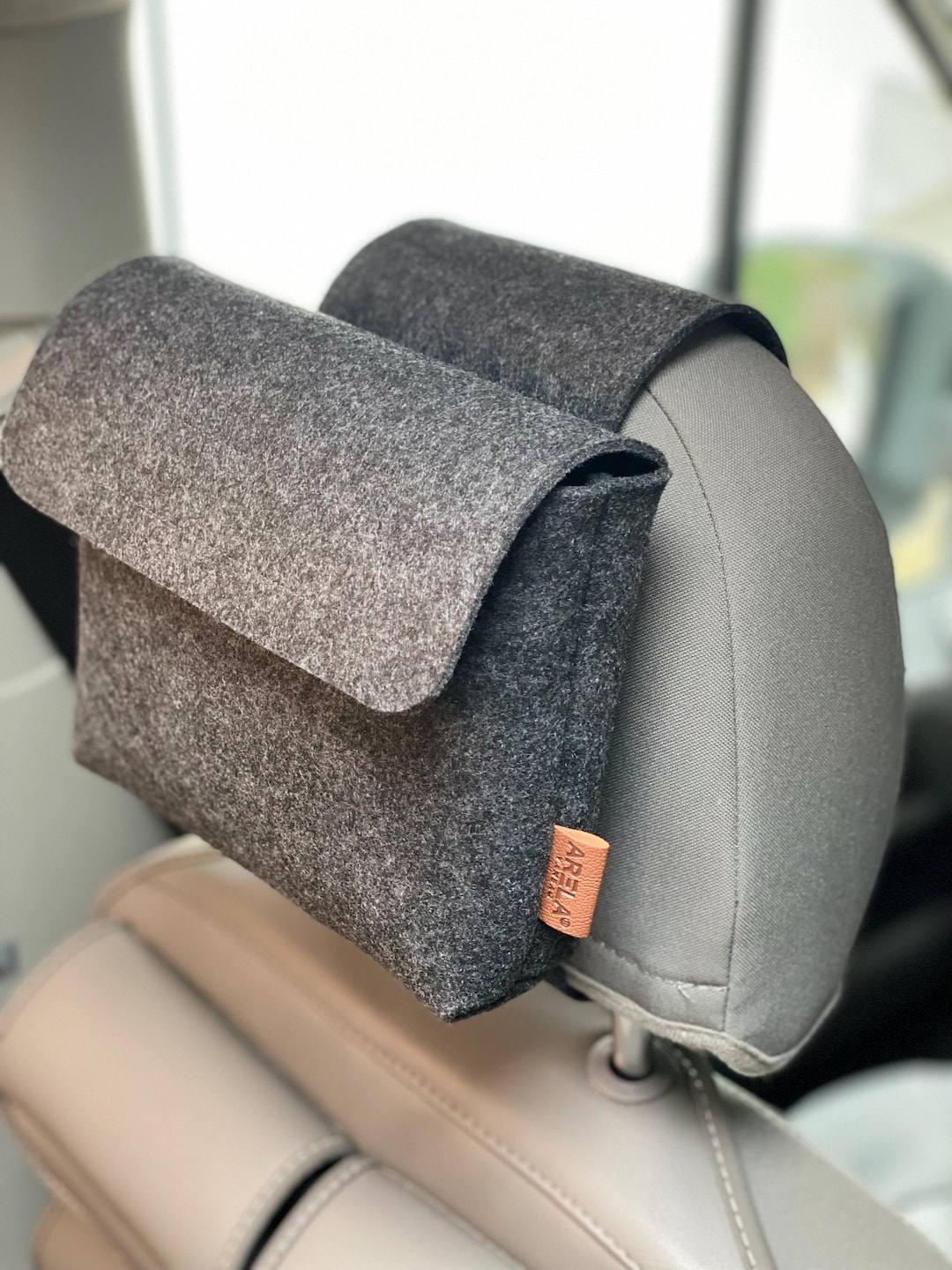 Felt Headrest Pockets in Anthracite, Set of 2. Camper Van Organizer for ...
