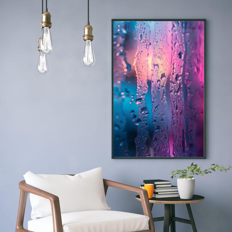 Cyberpunk Rain Printable, Neon Wet Glass Wall Art, Synthwave Digital ...
