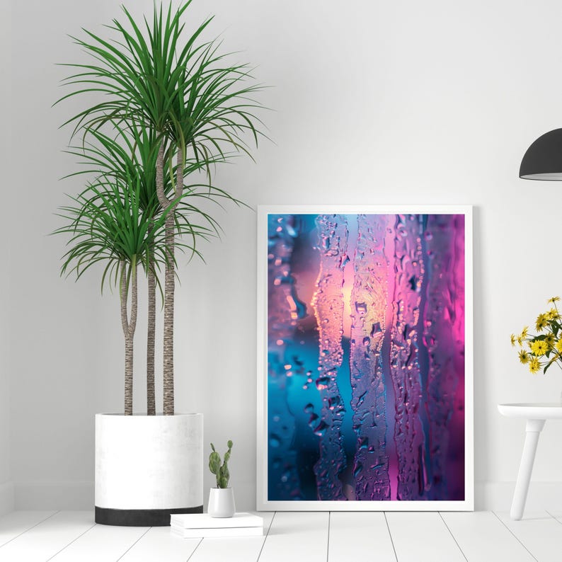 Cyberpunk Rain Printable, Neon Wet Glass Wall Art, Synthwave Digital ...