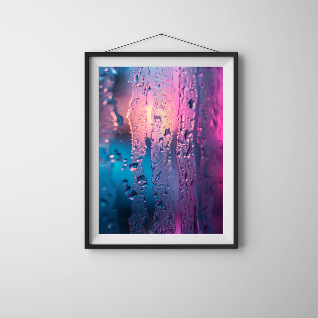Cyberpunk Rain Printable, Neon Wet Glass Wall Art, Synthwave Digital ...