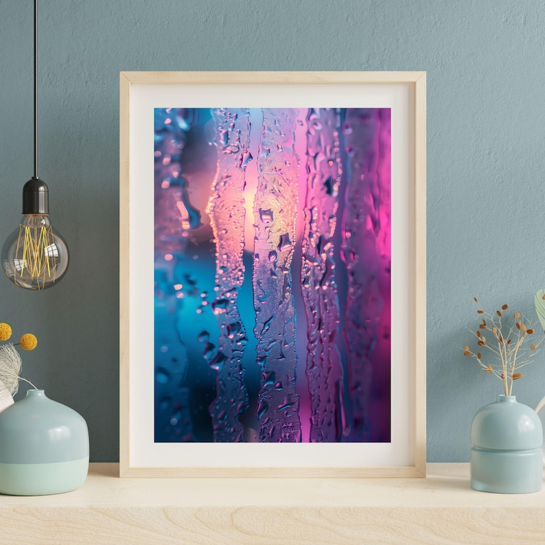 Cyberpunk Rain Printable, Neon Wet Glass Wall Art, Synthwave Digital ...