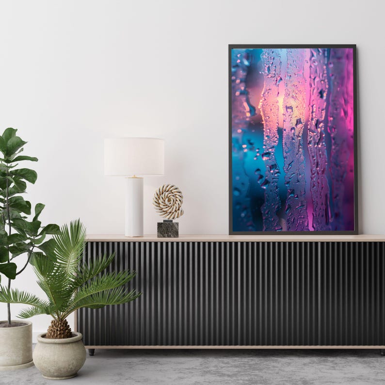 Cyberpunk Rain Printable, Neon Wet Glass Wall Art, Synthwave Digital ...