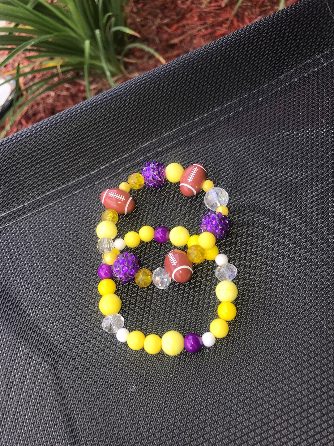 Chunky Football M2M LSU 2 Purple Gold Strands Beaded Stretch Bracelets ...