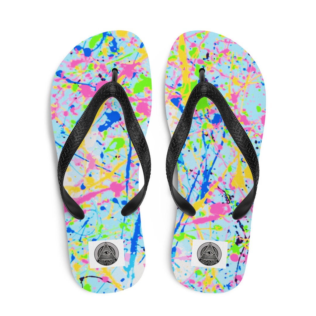 Flip Flops 80s Clothing Flip Flop Summer Sandals Neon Paint Splatter ...