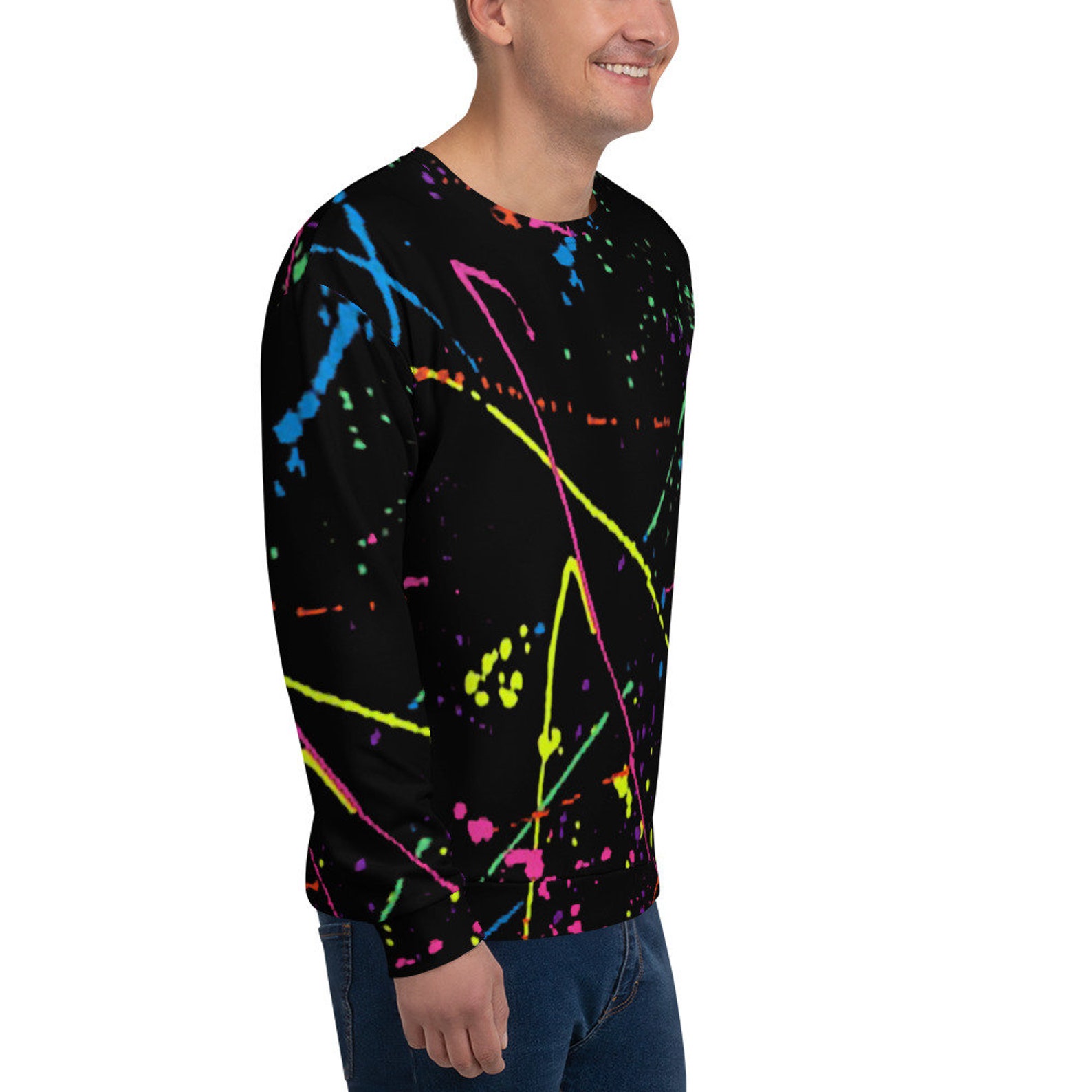 Paint Splatter Crew Neck Sweatshirt Retro Jumper Fleece - Etsy