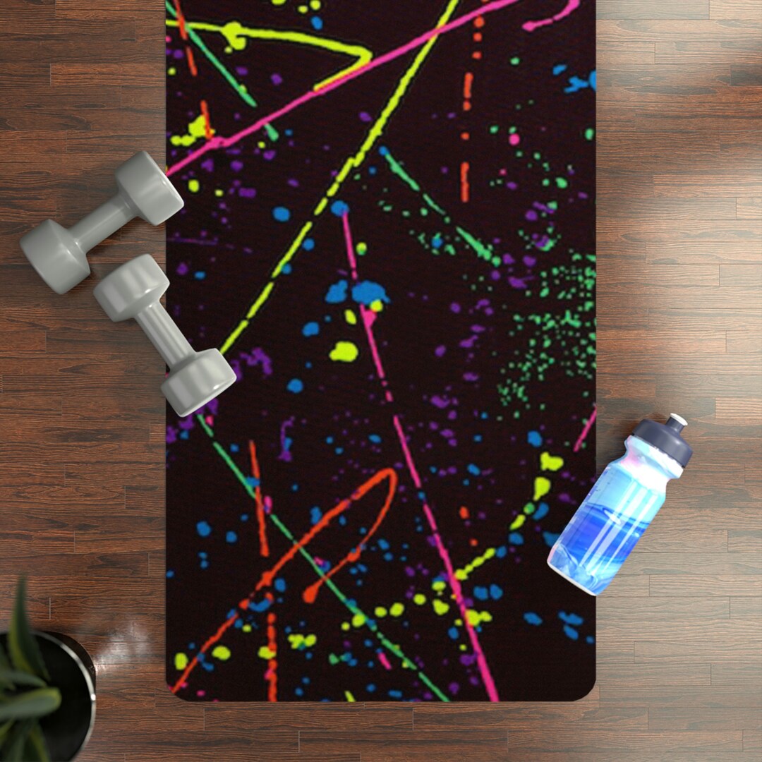 80s Paint Splatter Paint Neon Retrowave Yoga Mat Fitness Mat Vaporwave ...