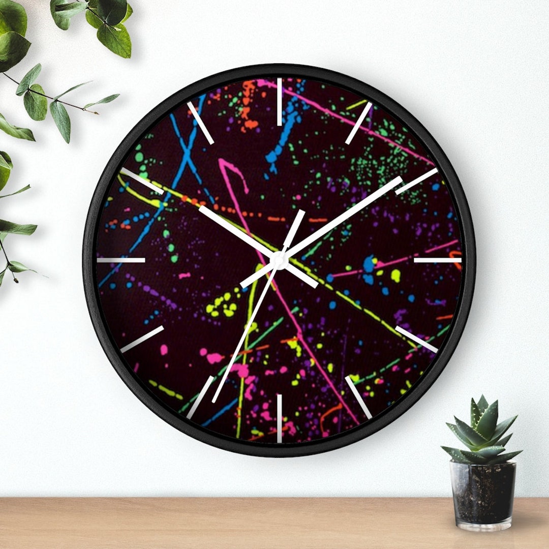 Paint Splatter Retro Wall Clock Retro Clock Large Wall Clock - Etsy