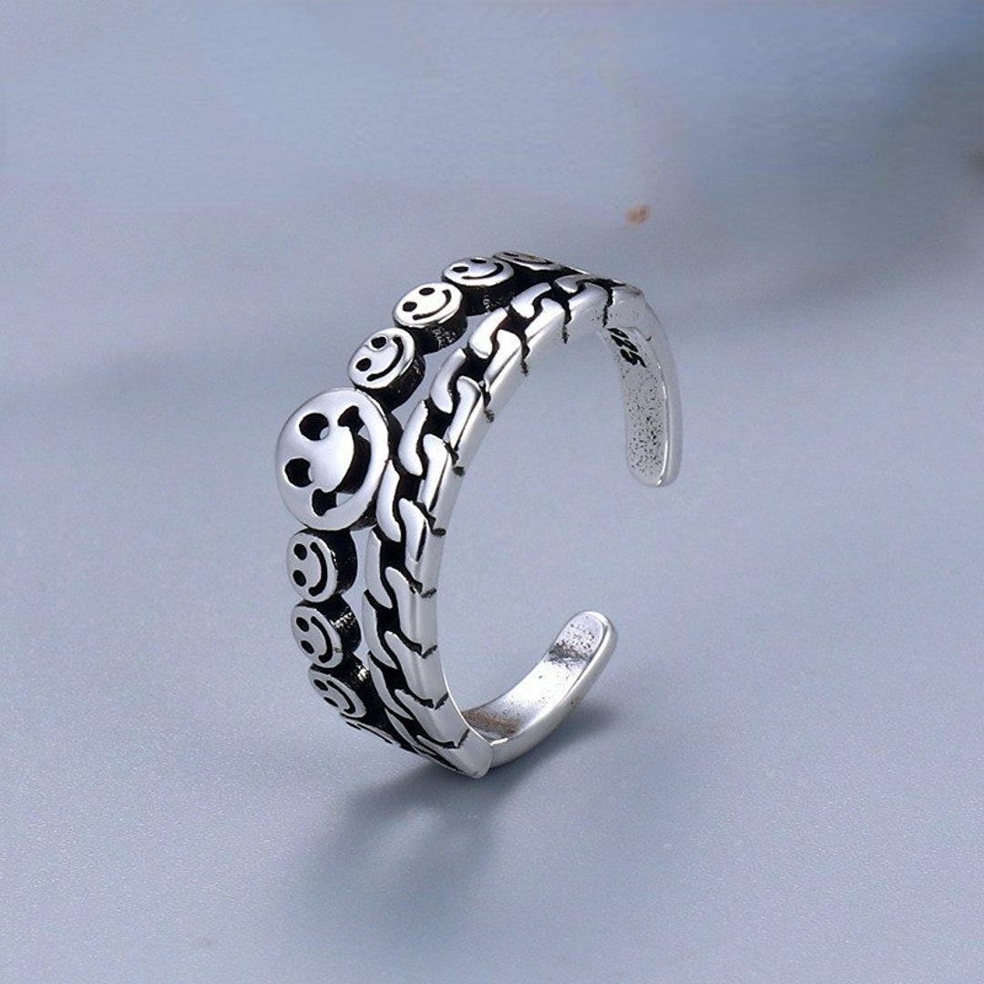 Smiley Face Adjustable Ring Happy Face Open Ring Emoji Ring - Etsy