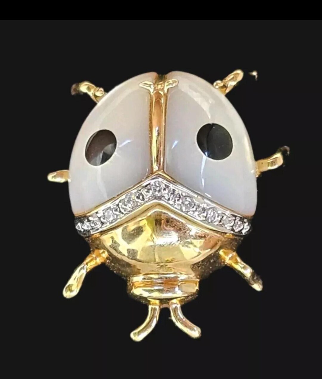 Estate 14k Gold Ladybug Diamond Onyx Mother of Pearl Brooch Pin 3.7 ...