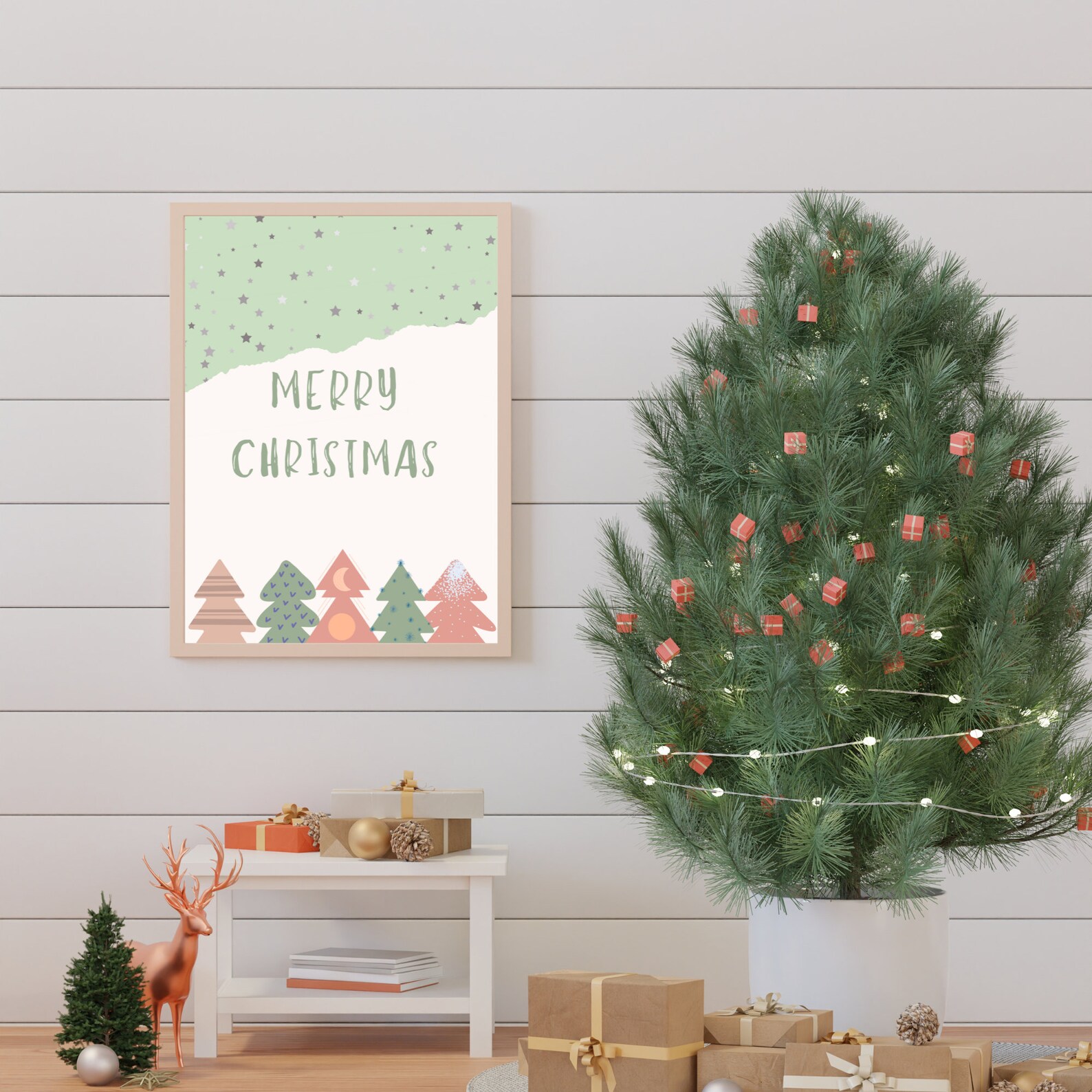 Christmas Wall Art Printable, Boho Christmas Decor, Modern Blush Pink ...