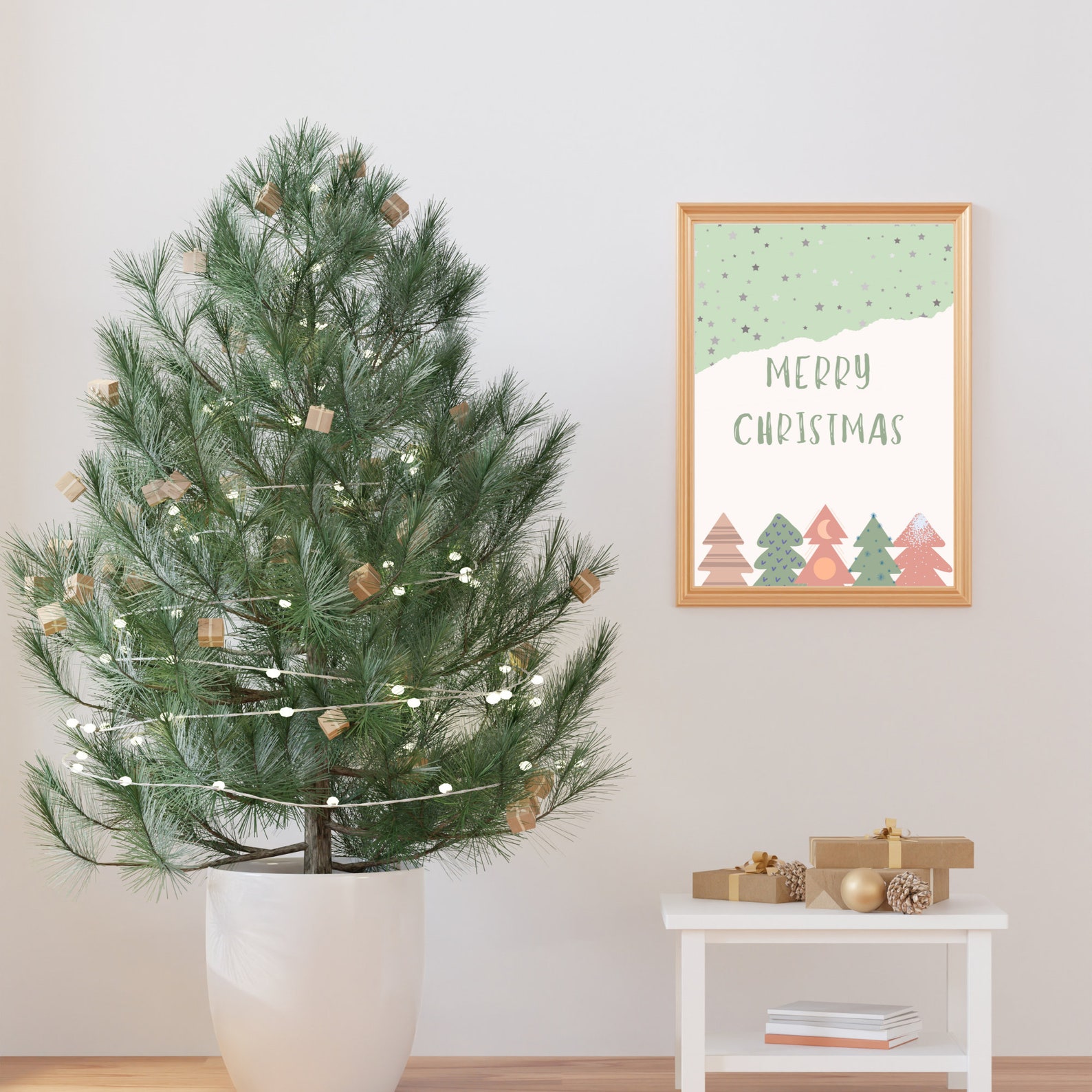 Christmas Wall Art Printable, Boho Christmas Decor, Modern Blush Pink ...