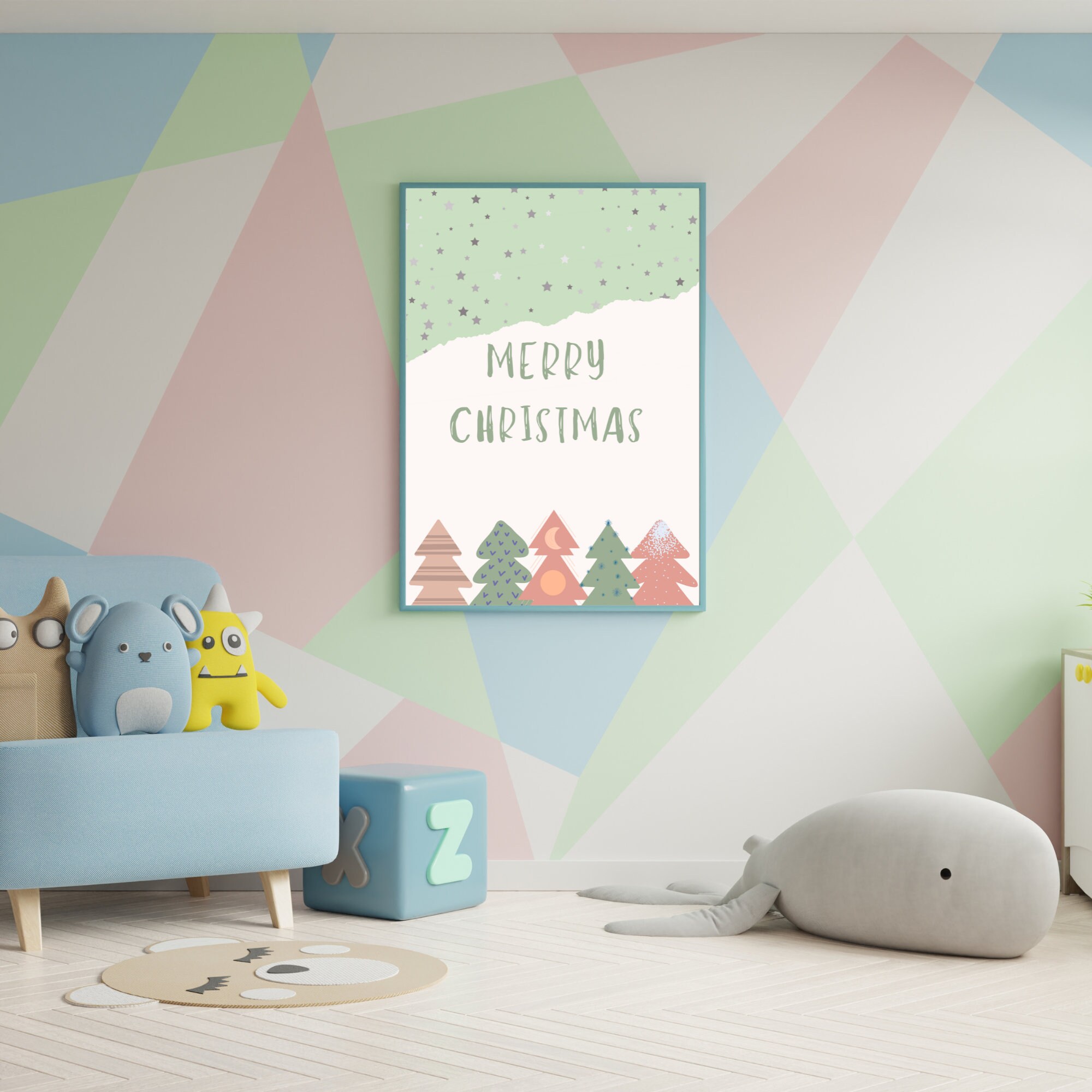 Christmas Wall Art Printable, Boho Christmas Decor, Modern Blush Pink ...