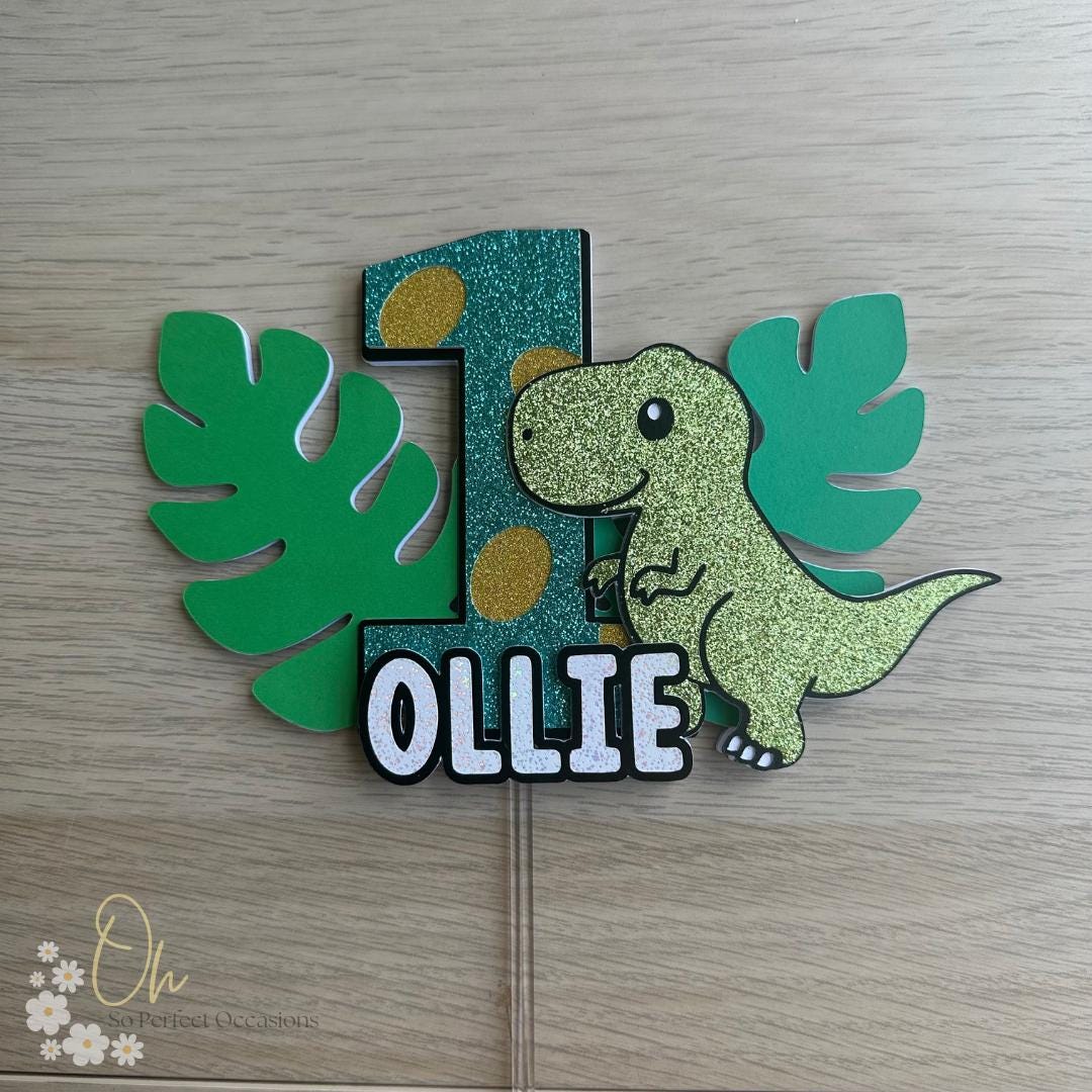 Dinosaur Cake Topper Personalised Name and Age Dinosaur Birthday Number ...