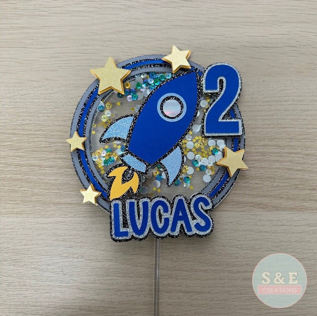 Space Shaker Cake Topper Personalised Name and Age Birthday Rocket ...