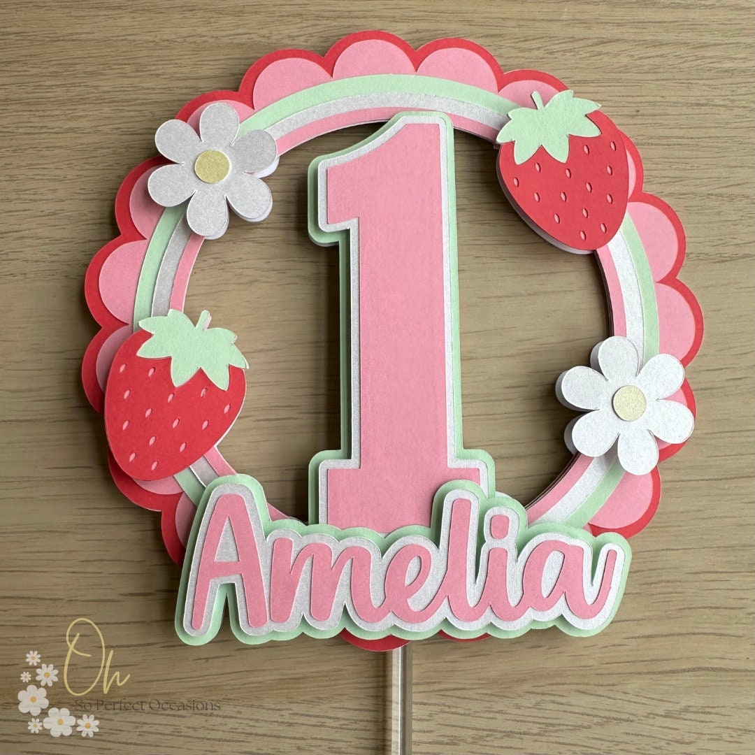 Strawberry Themed Cake Topper Berry 1st Birthday Strawberry Cake Topper ...