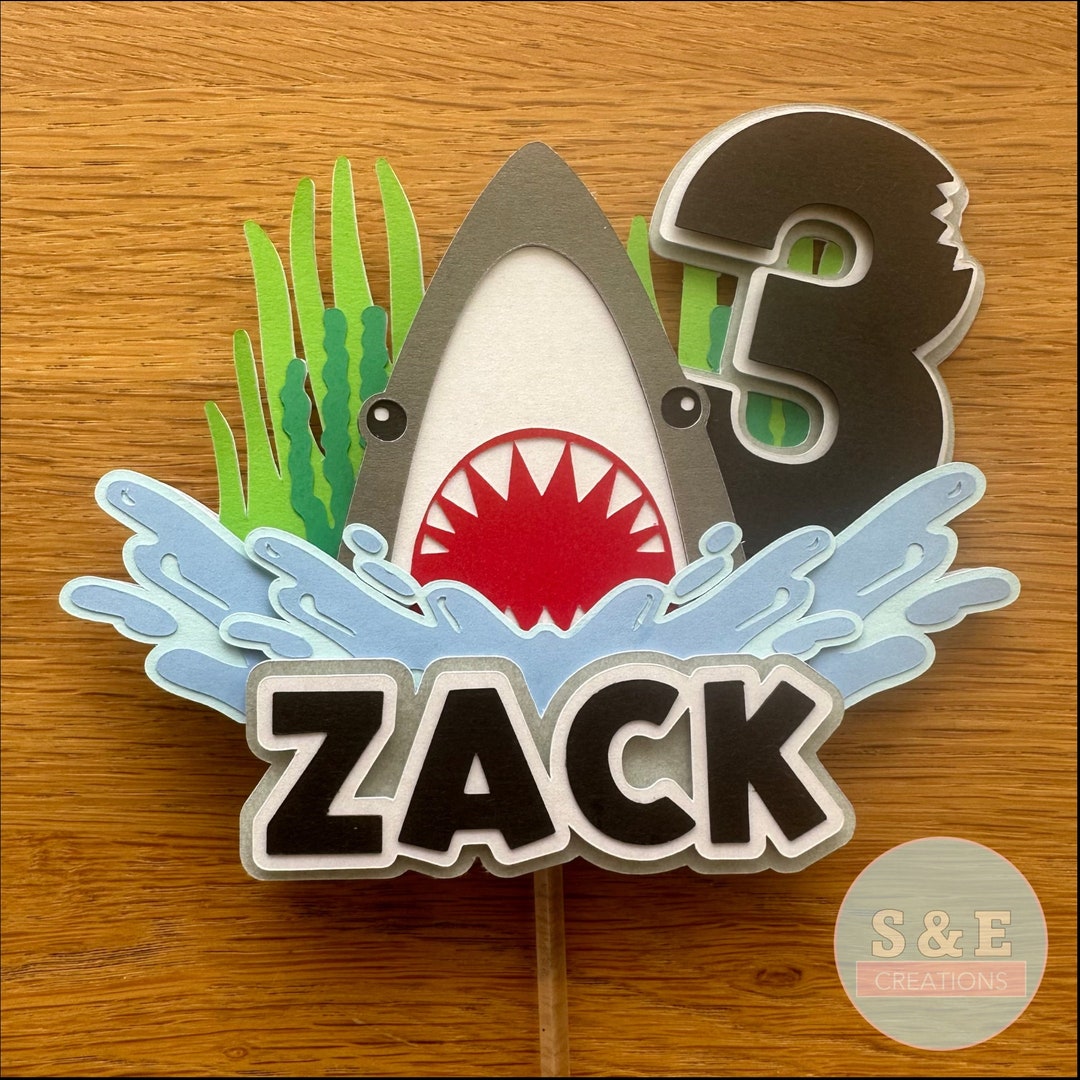 Shark Cake Topper Personalised Name and Age Birthday Shark Party - Etsy