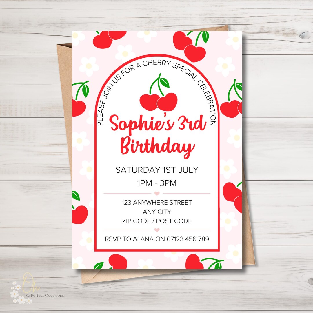 Cherry Special Birthday Invitation | Printable Party Invite | Print at ...