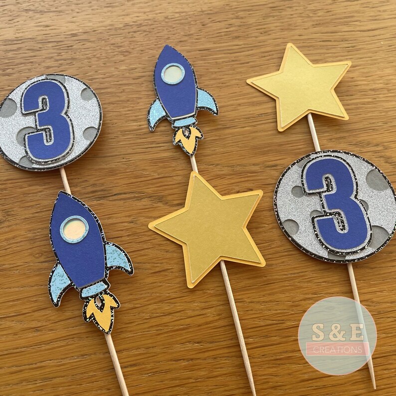 Space Cupcake Toppers Personalised Age Birthday Rocket - Etsy