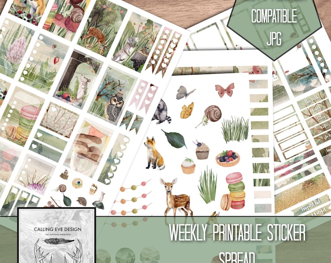Woodland Animals Printable Sticker Kit | Weekly Planner Spread | Forest ...
