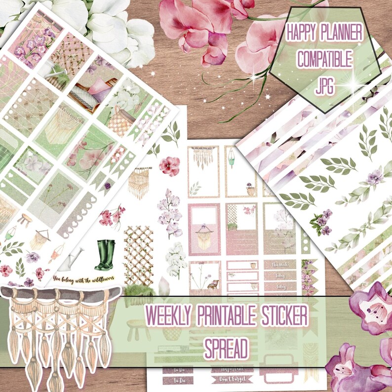 Floral Boho Garden Weekly Planner Stickers | Cozy Vertical Spread Kit ...