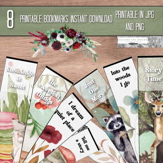 PRINTABLE BOOKMARKS Instant Digital Download Woodland - Etsy