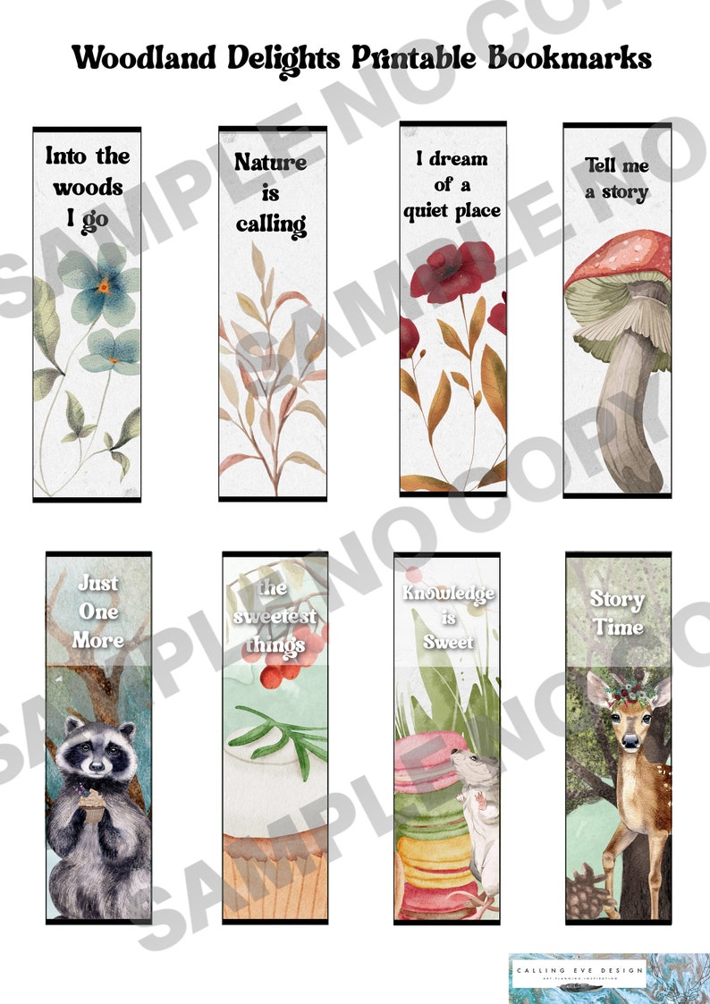 PRINTABLE BOOKMARKS - Instant Digital Download Woodland Delights - Etsy