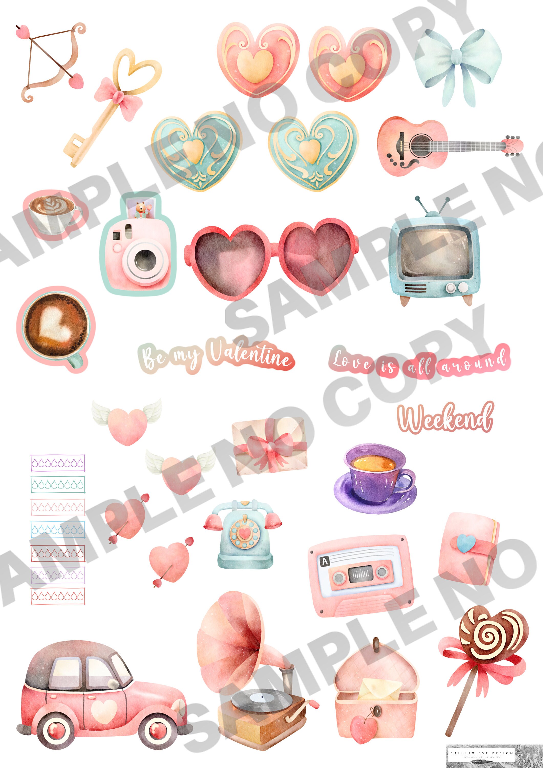 VALENTINE'S STICKER SPREAD Printable Digital Download - Etsy