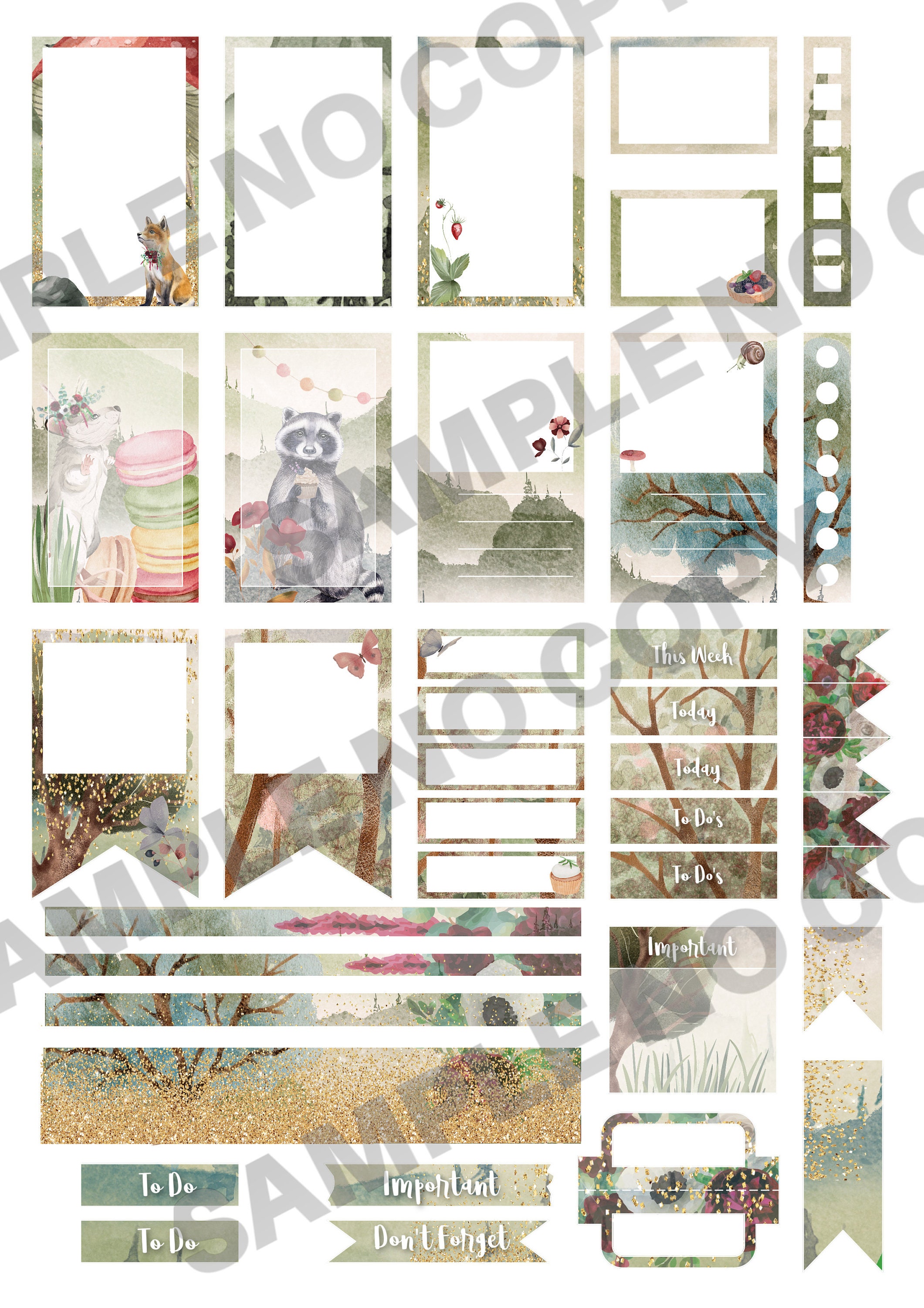 Woodland Animals Printable Sticker Kit | Weekly Planner Spread | Forest ...