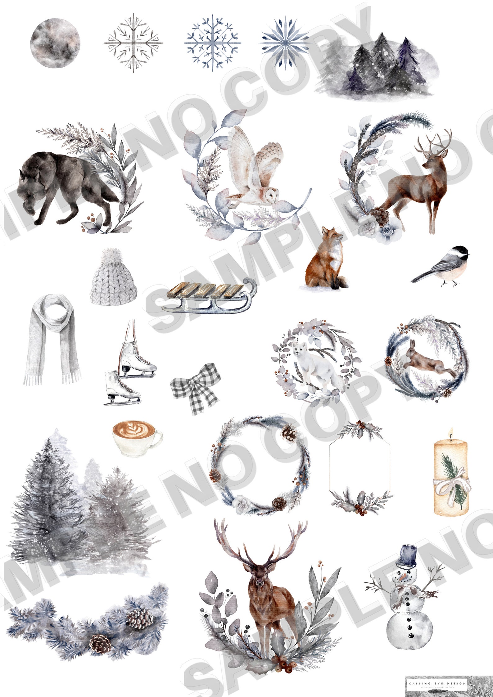 Printable Winter Stickers - January Planner Spread - Etsy